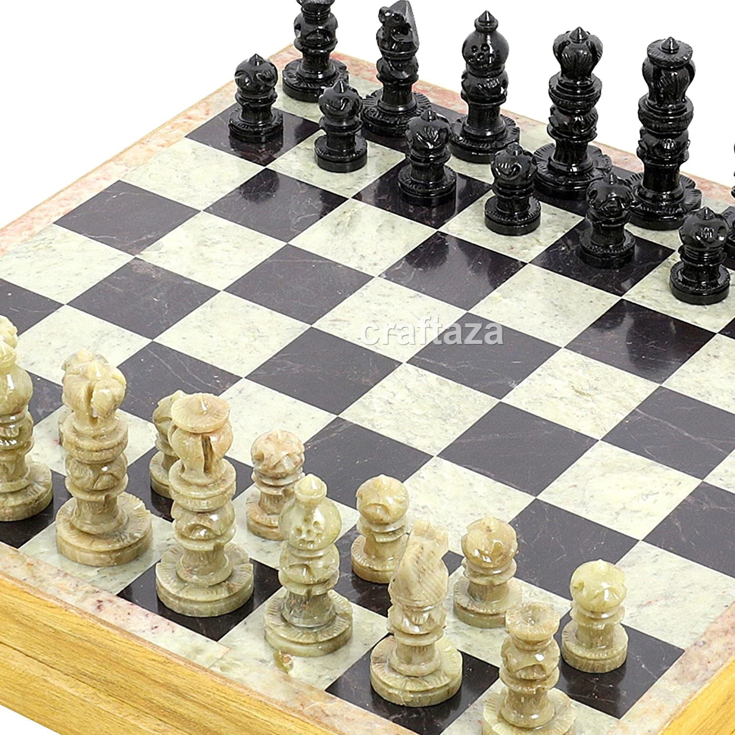 Stone Chess Set with Wood Base Chess Board Set