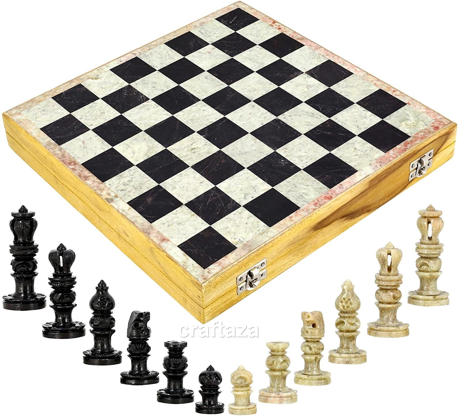 Stone Chess Set with Wood Base Chess Board Set