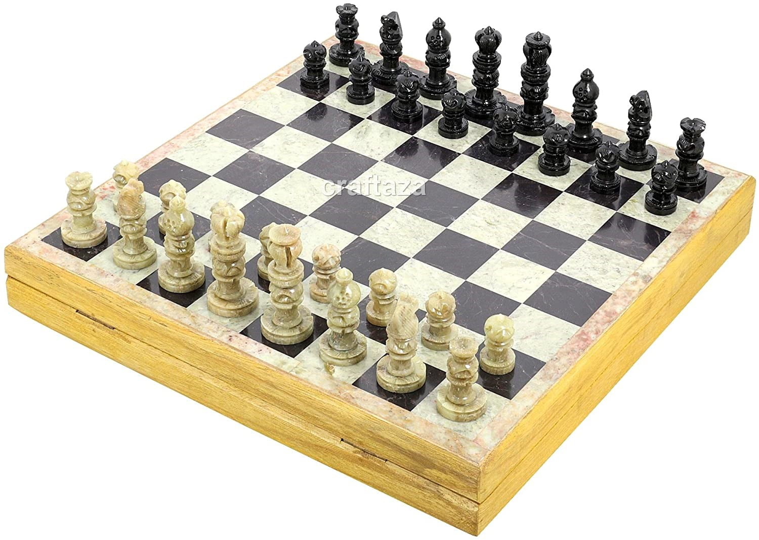 Stone Chess Set with Wood Base Chess Board Set