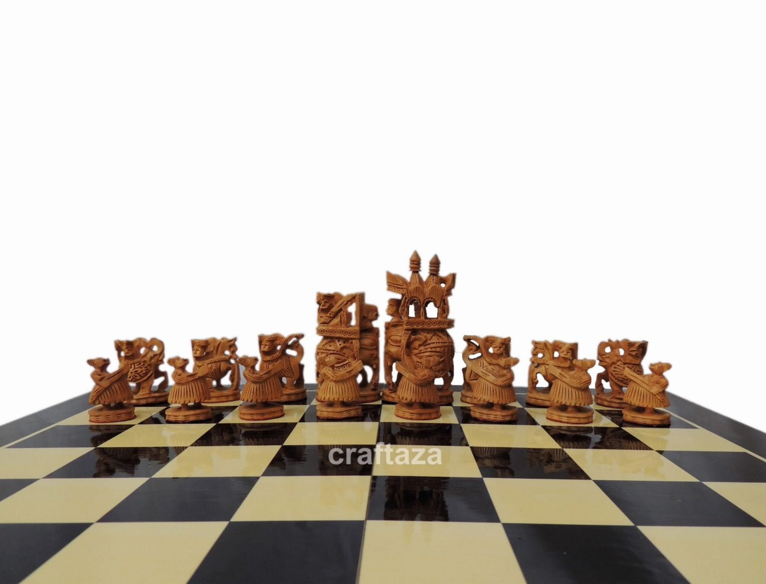 Wood Hand Carved Chess Set | Maharajah Chess Pieces