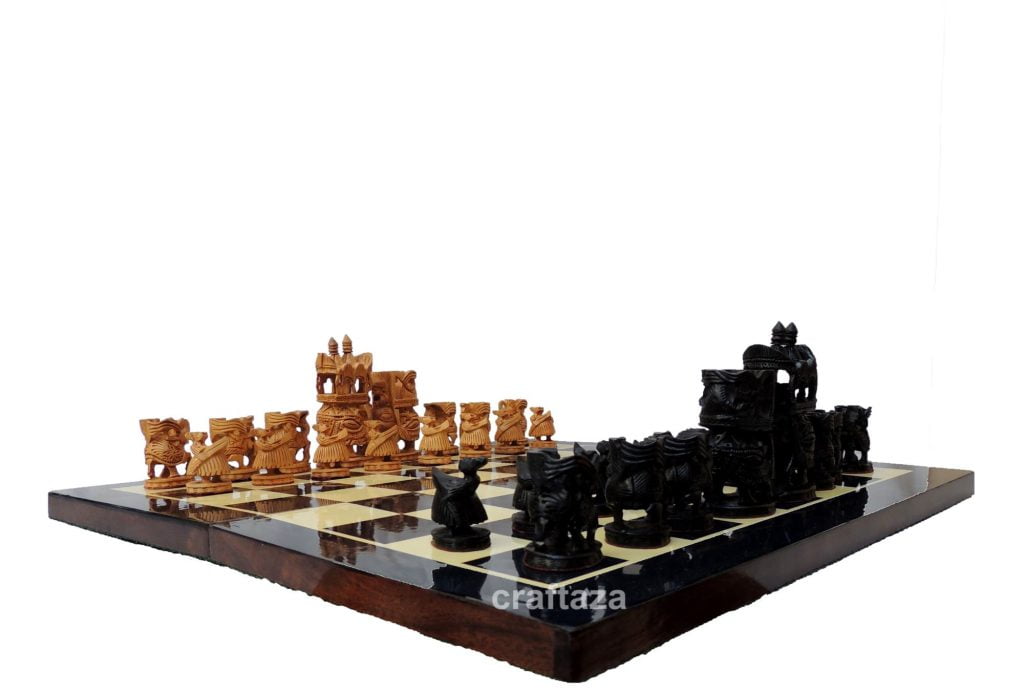 Wood Hand Carved Chess Set | Maharajah Chess Pieces