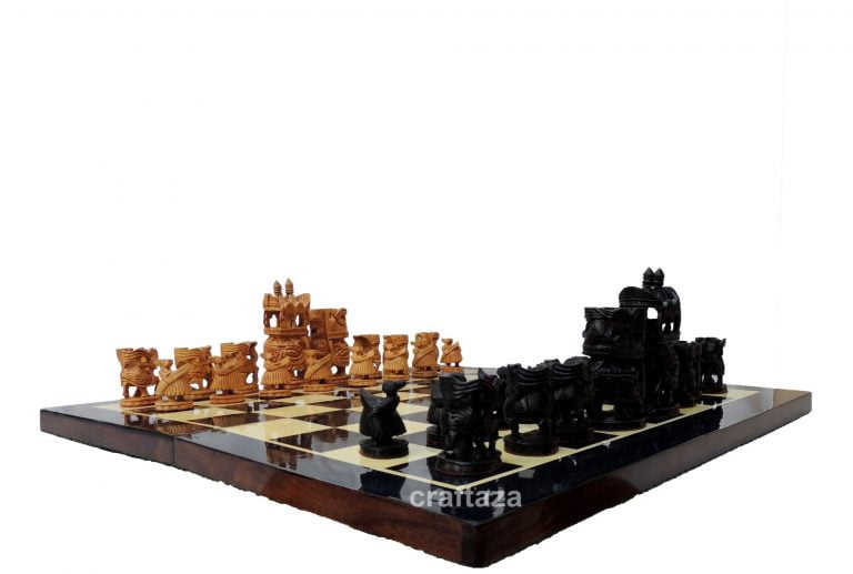 Wood Hand Carved Chess Set | Maharajah Chess Pieces
